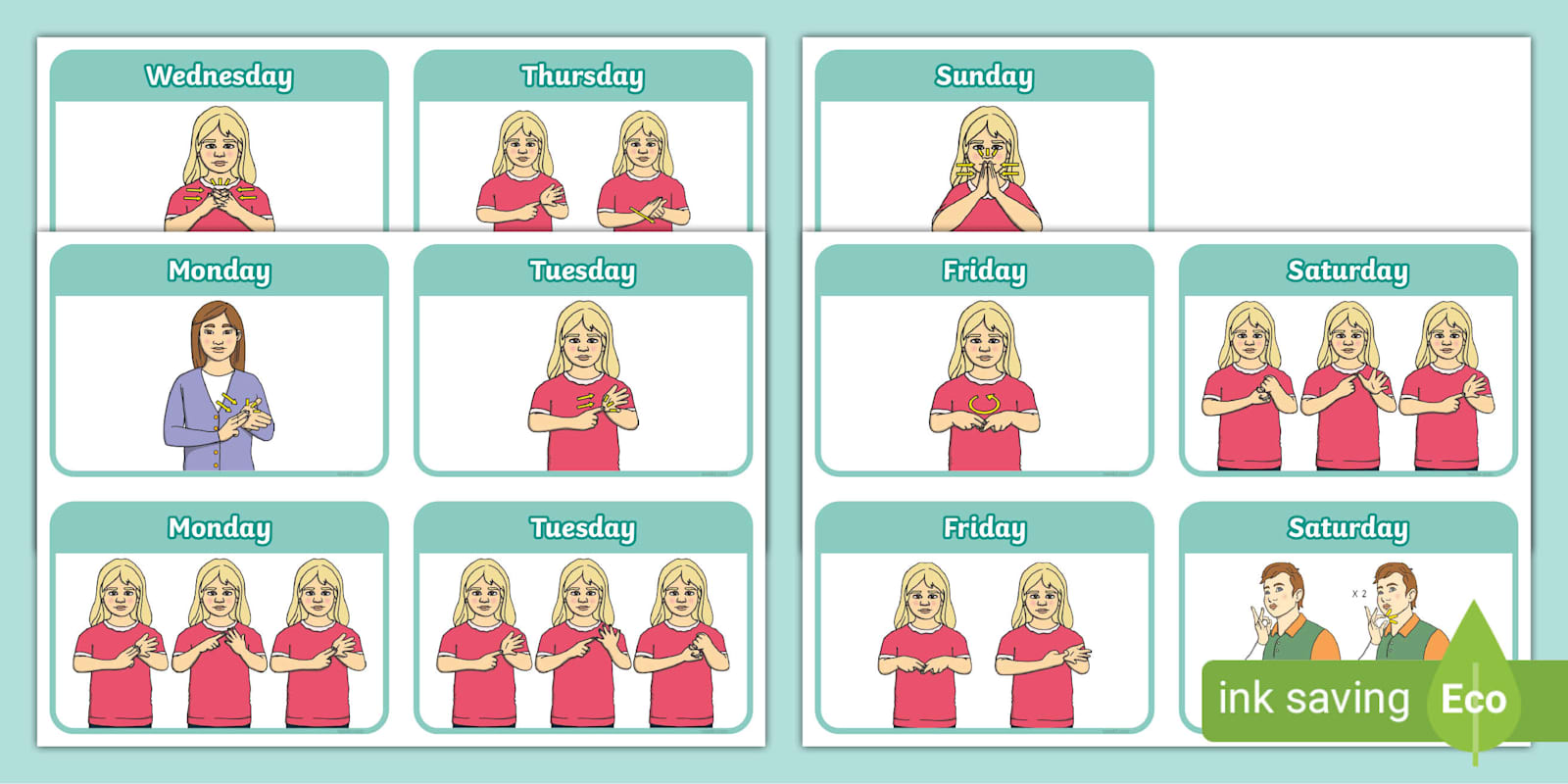 Auslan Days of the Week Cards