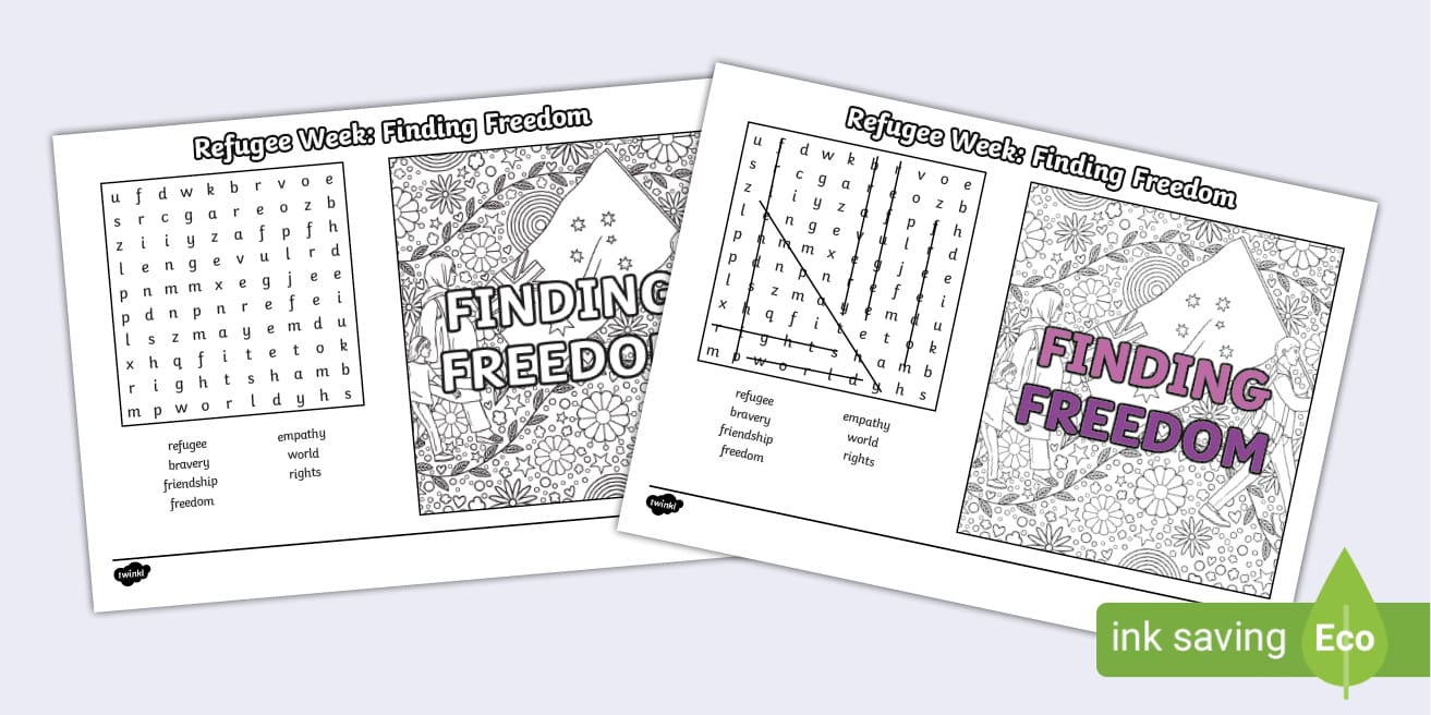 Refugee Week Finding Freedom K-2 Colouring and Word Search