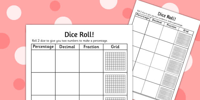 Equivalent Fraction Dice Roll Worksheet