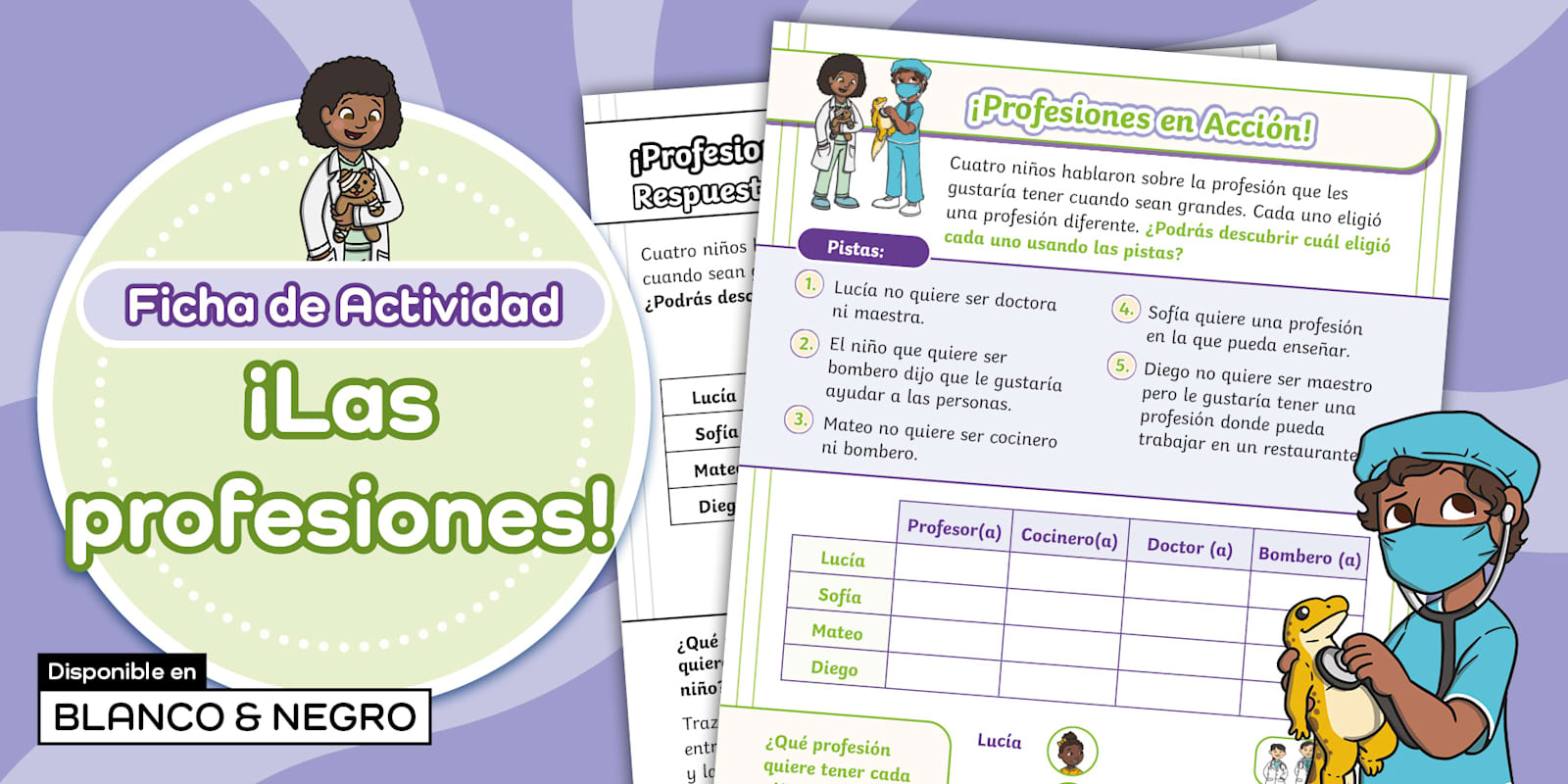 Ficha de actividad: Juegos de lógica de profesiones usando cuadros de ...