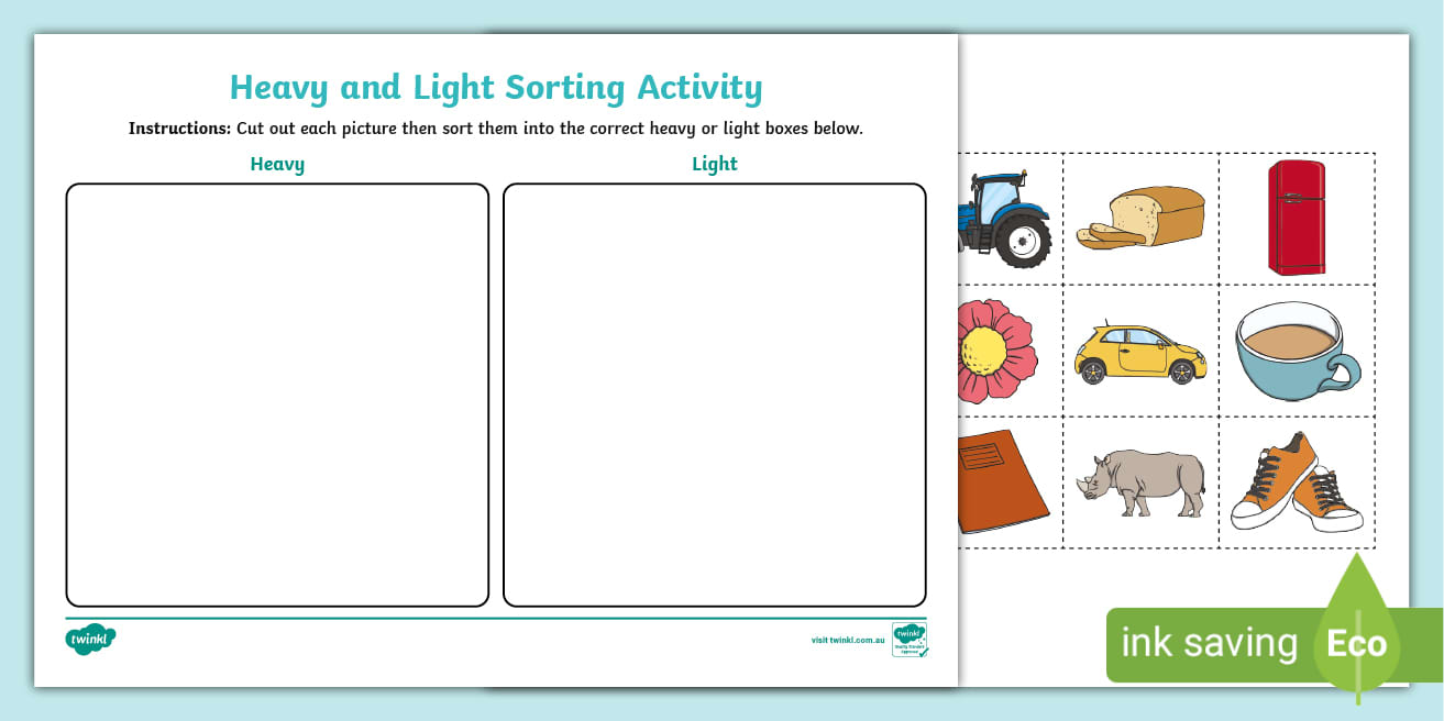 Heavy or Light? Cut and Paste Sorting Activity