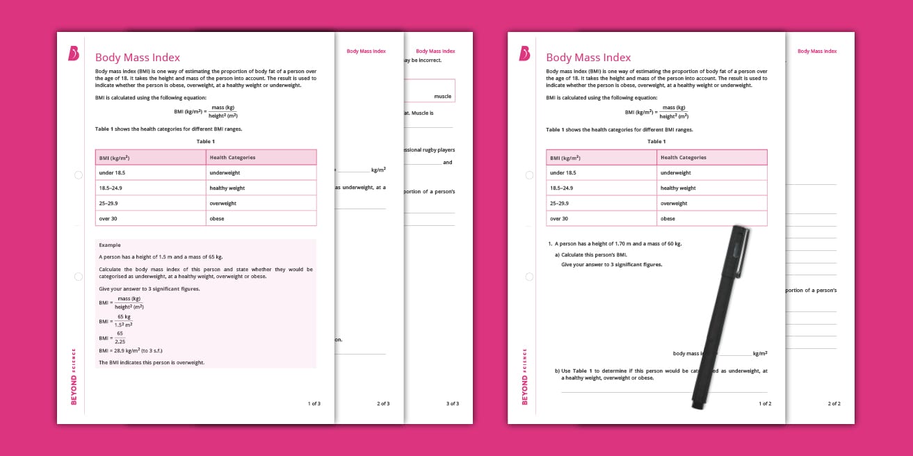Body Mass Index (BMI) Worksheet | KS3 Science | Beyond