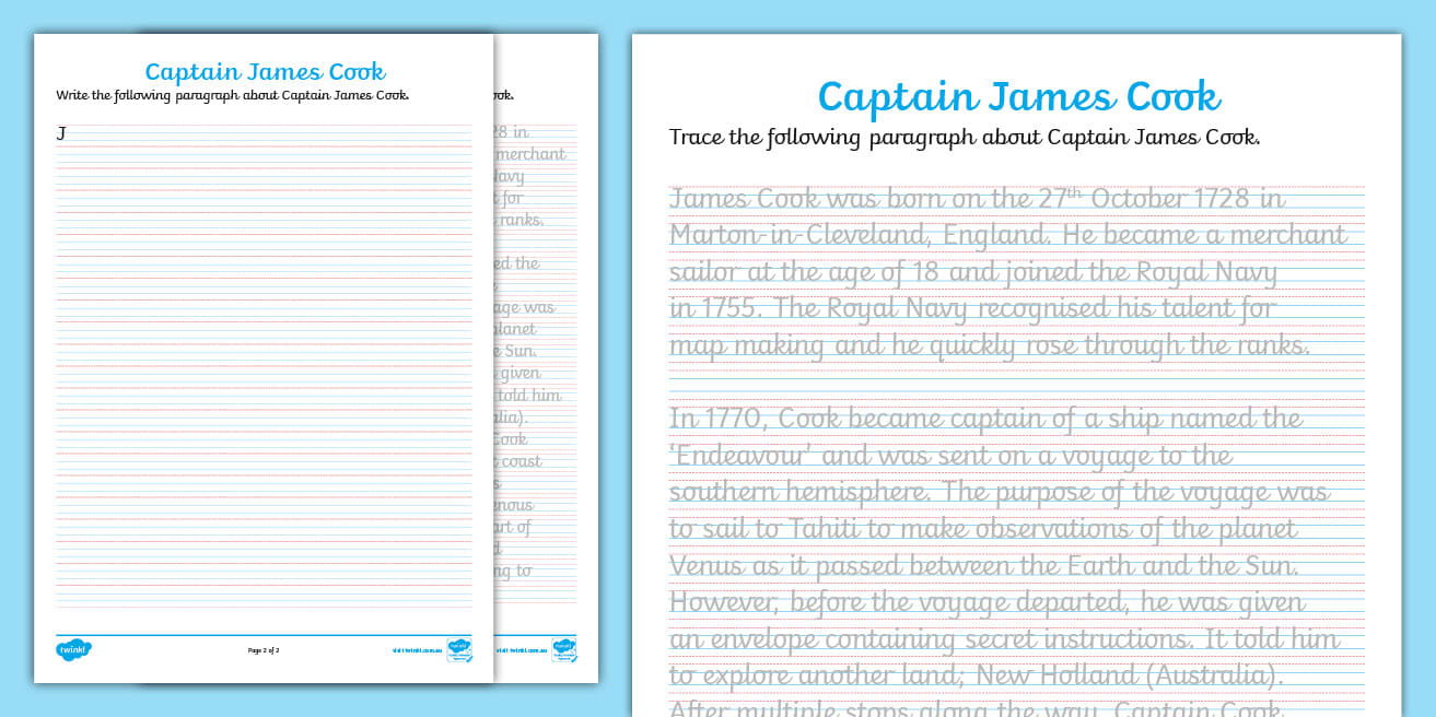 Captain James Cook Handwriting Practice Worksheets
