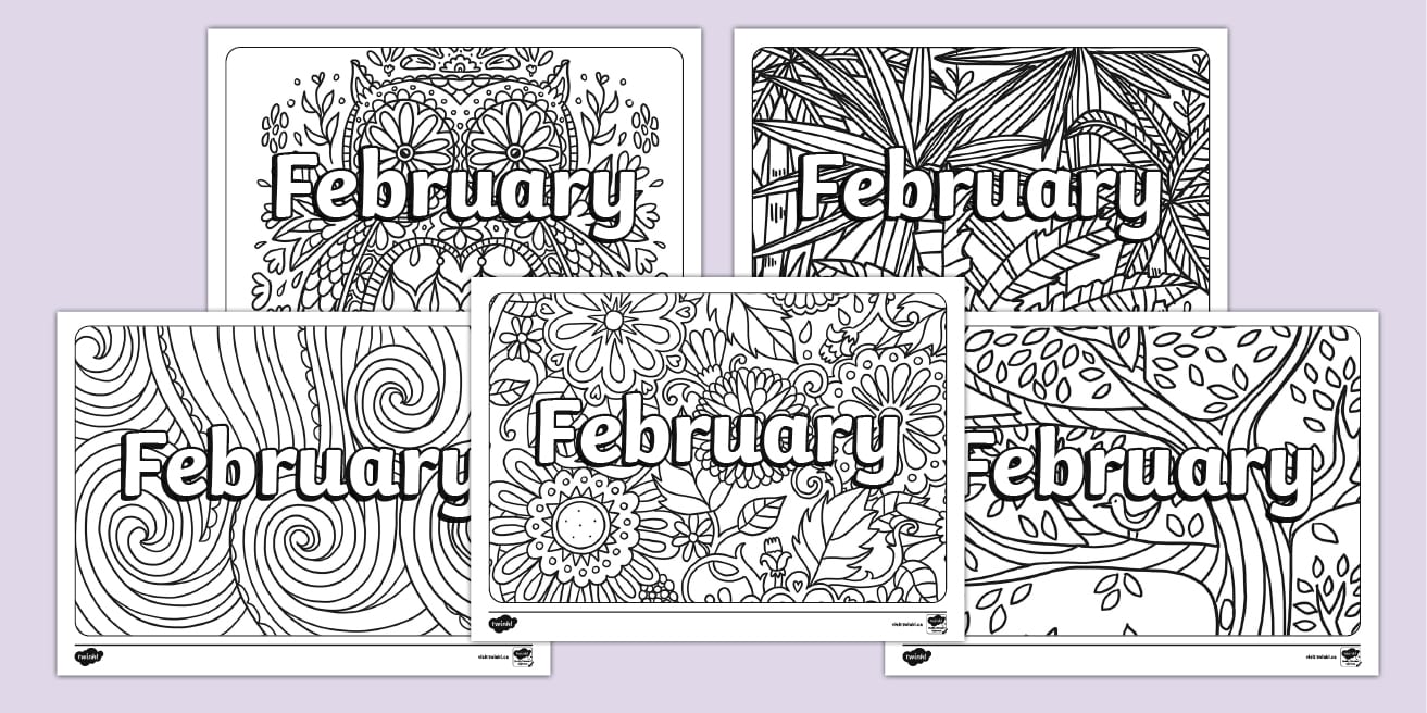 February Mindfulness Colouring Activity Sheet