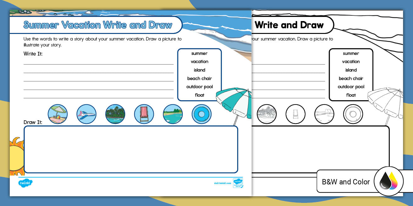 First Grade Summer Vacation Write and Draw Worksheet