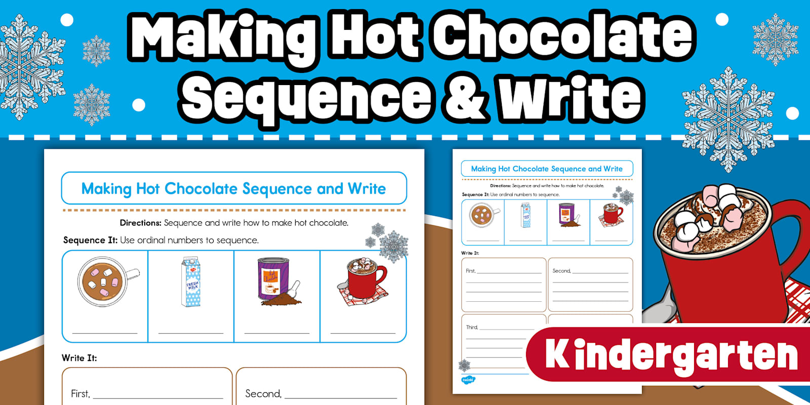 Kindergarten Making Hot Chocolate Sequence and Write Worksheet