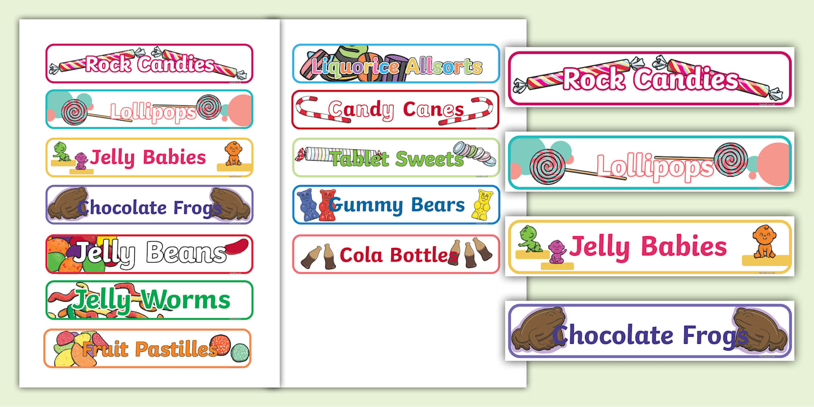 Sweets Themed Tray Labels