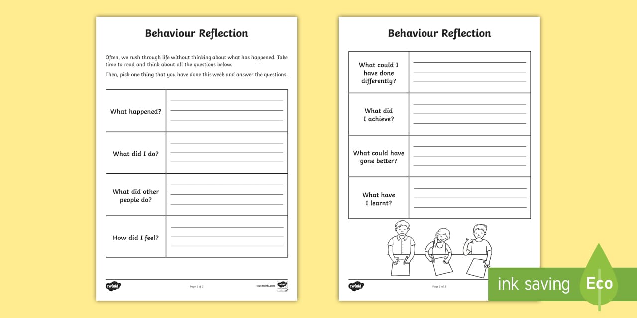 Behaviour Reflection Activity - Think Sheet with Pictures