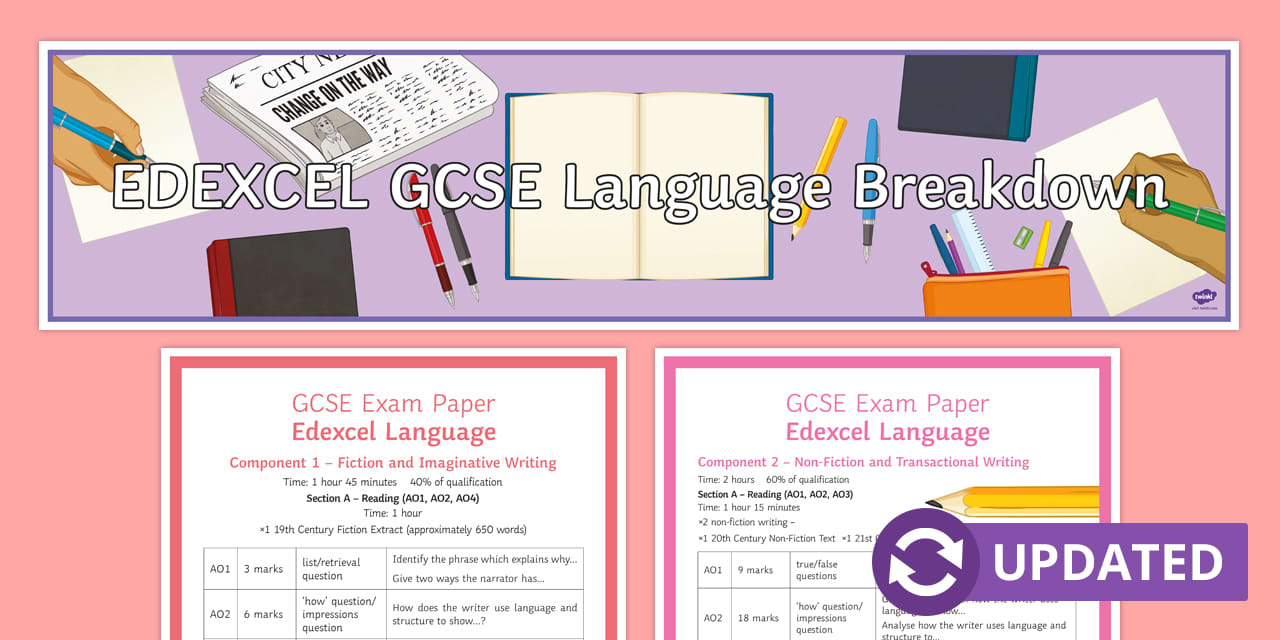 GCSE Edexcel English Language Exam Breakdown Display Posters - EDEXCEL ...