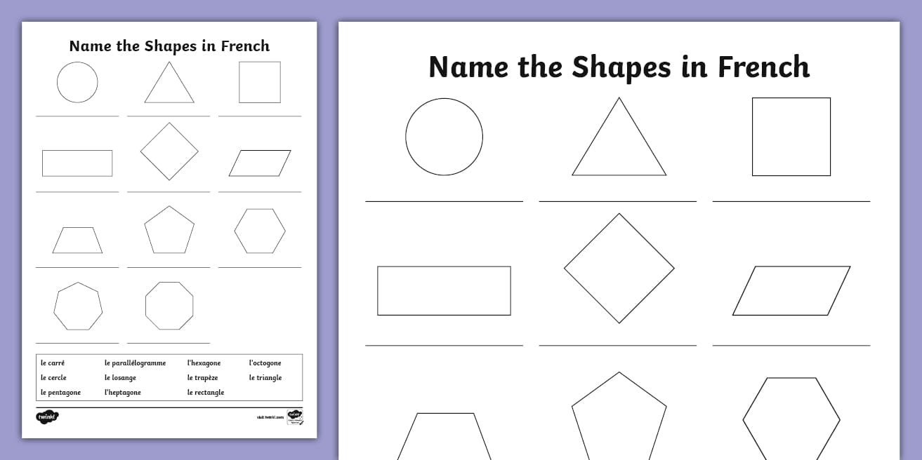 Shapes in French Activity Sheet
