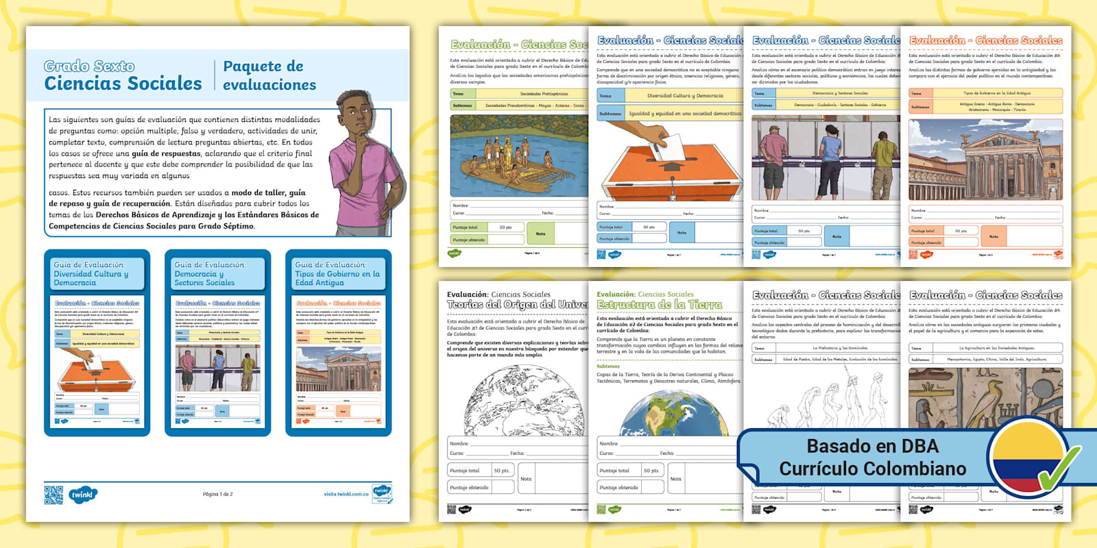 Paquete de Evaluaciones - Ciencias Sociales - Grado Sexto - Colombia