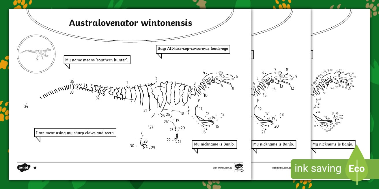 Australian Dinosaur Australovenator wintonensis Differentiated Dot to Dot