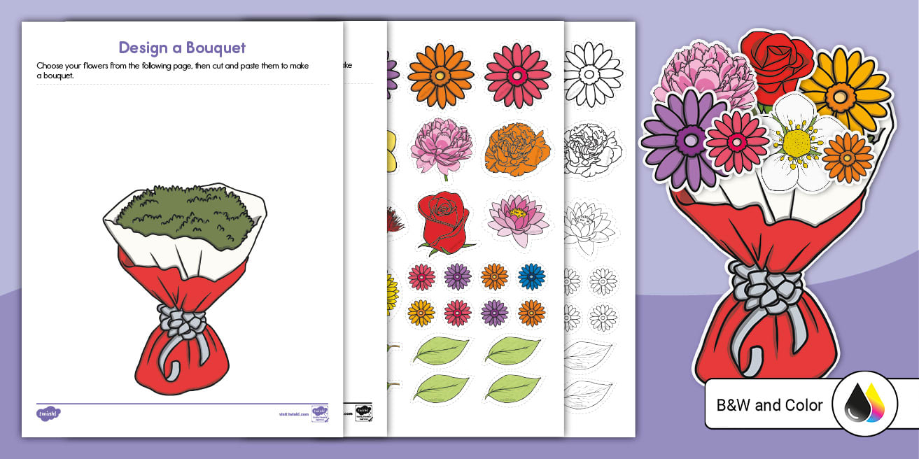 Flower Shop Dramatic Play Design a Bouquet Cut and Paste Worksheet