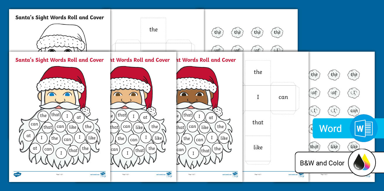 Editable Santa's Sight Words Roll and Cover Worksheet