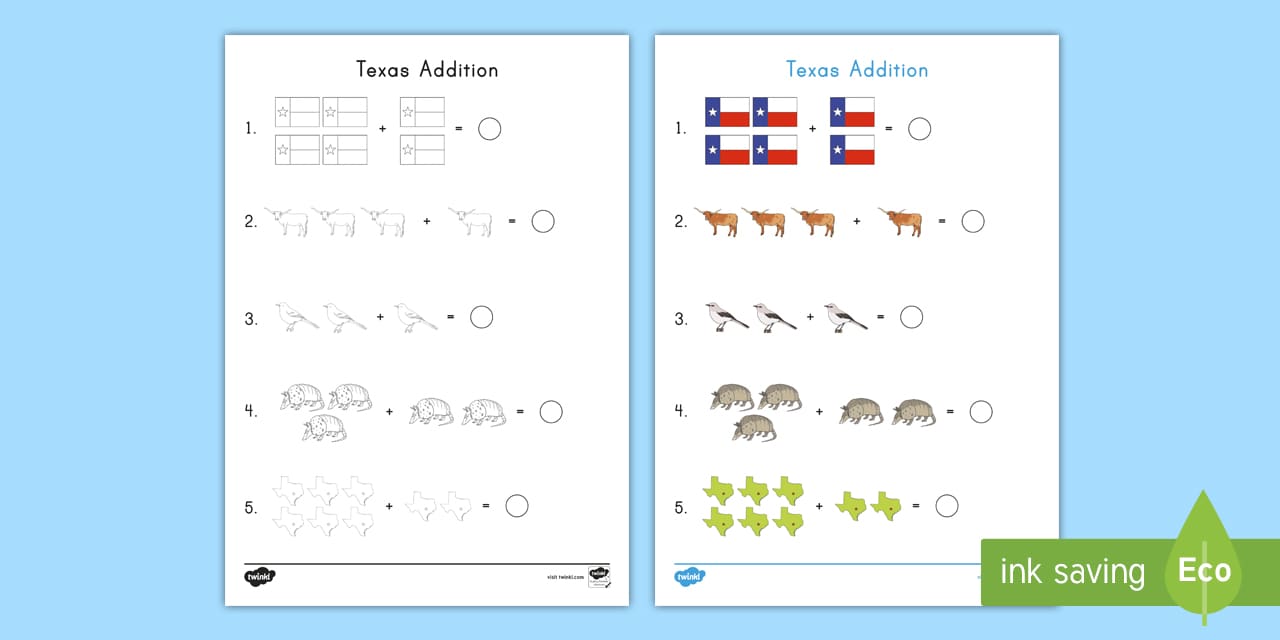 Texas Addition Worksheet | Math Resources | Twinkl USA