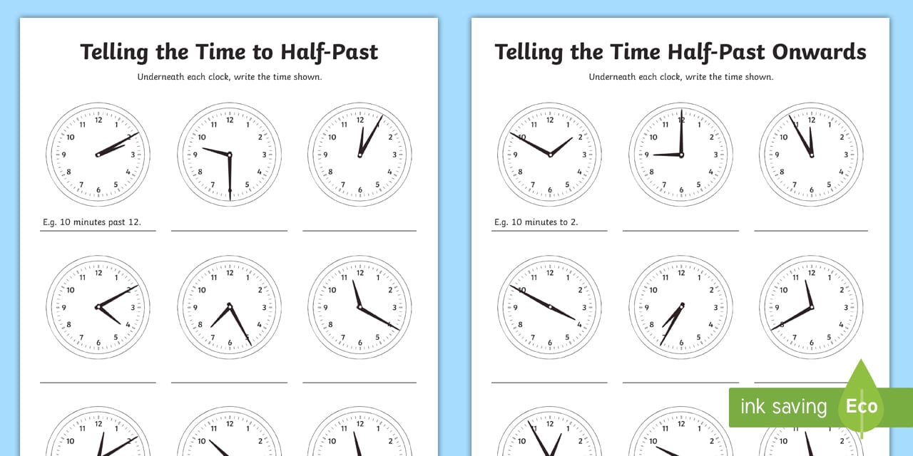 Telling the Time in Five Minute Intervals Worksheets