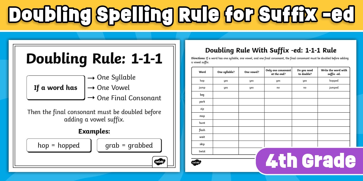 Fourth Grade Doubling Spelling Rule for Suffix -ed