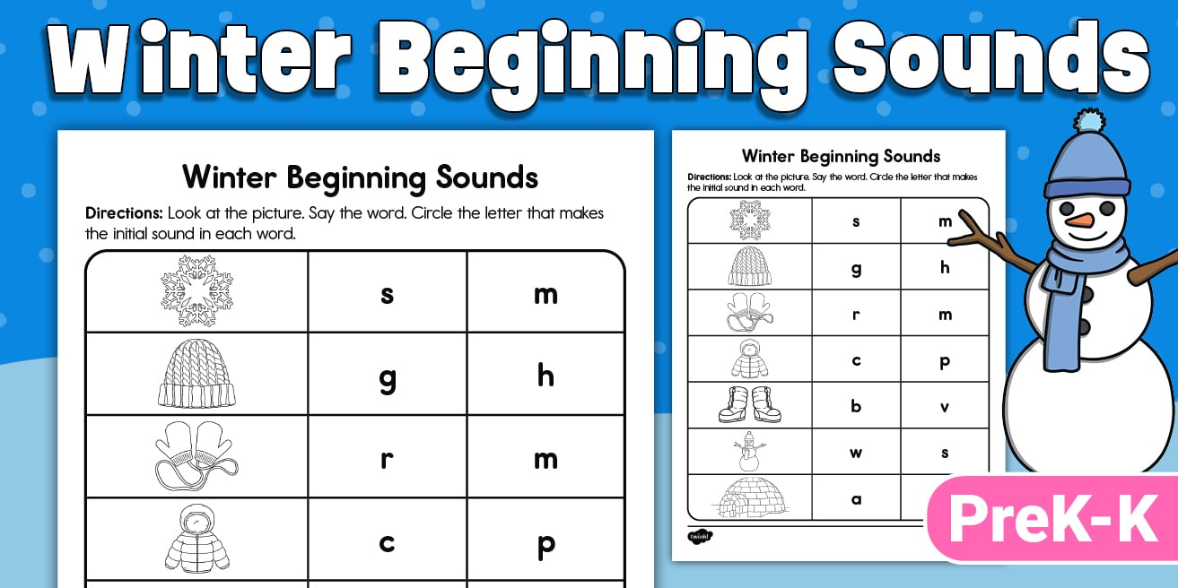 Winter Vocabulary Beginning Sounds Worksheet for PreK-K