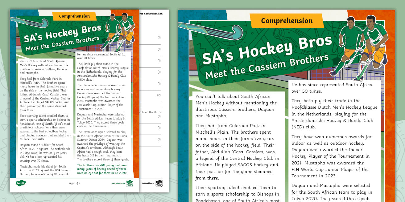 PSG24: SA's Hockey Bros: Reading Comprehension