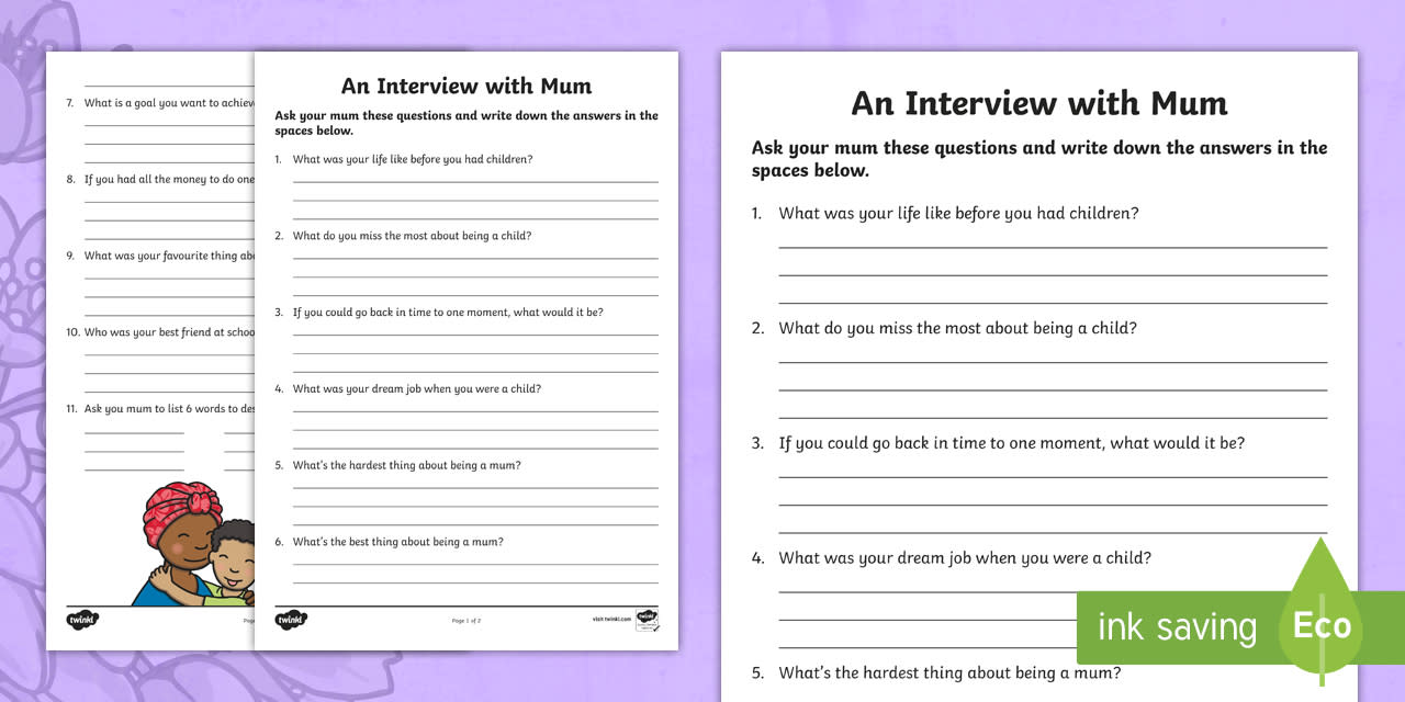 Mother's Day Interview Worksheet / Worksheet - Mother's Day Australia ...
