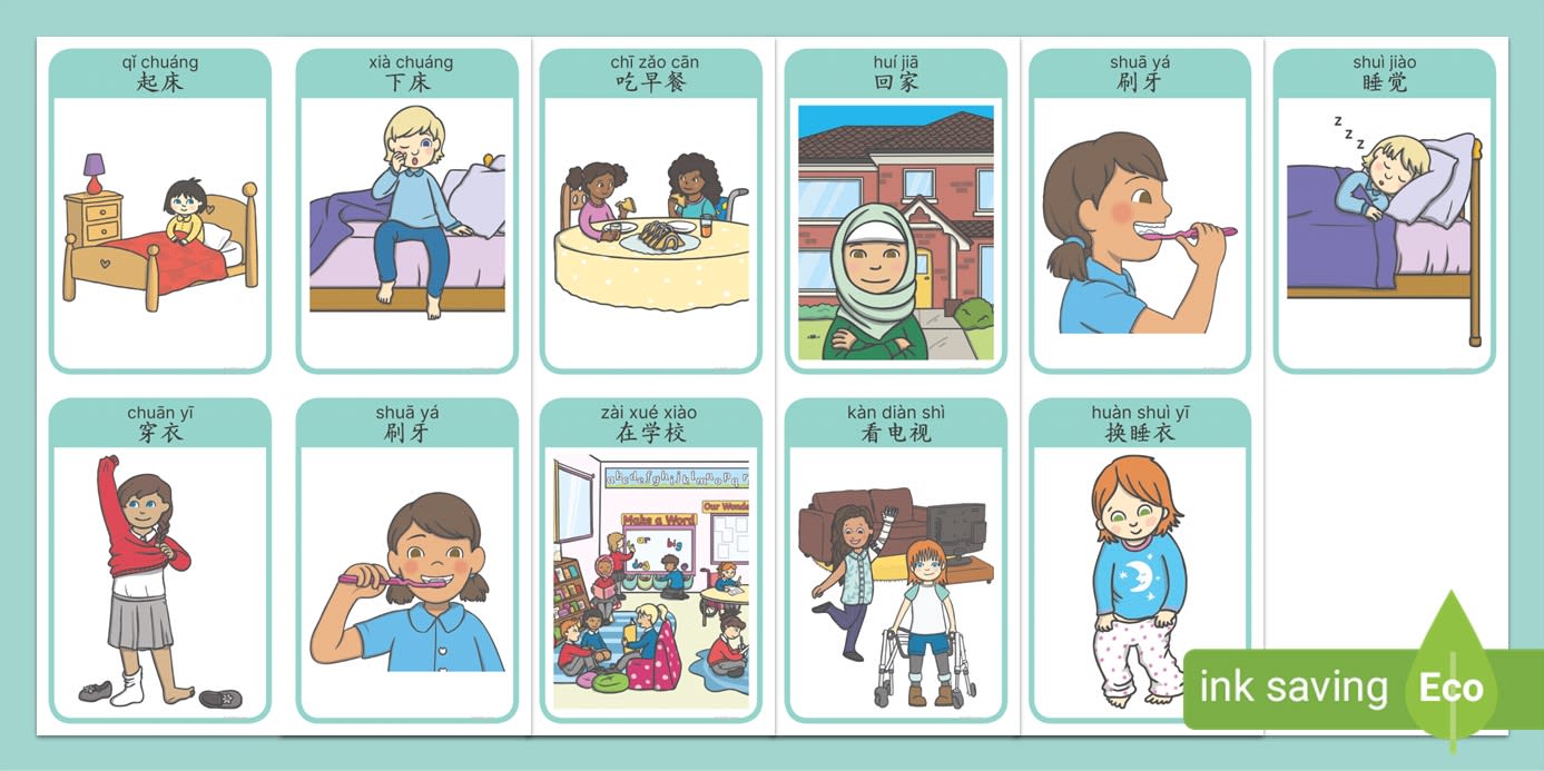 Singapore Mandarin with Pinyin Daily Routines Cards (Girls)