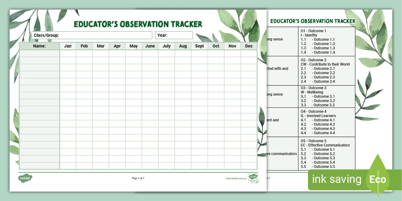Twinkl's EYLF Observation Tracker Template | Teacher-Made