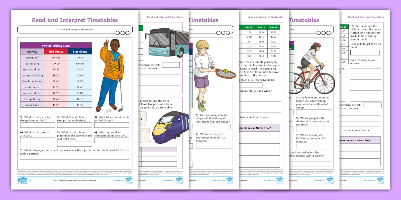 Read and Interpret Timetables Differentiated Maths Worksheets