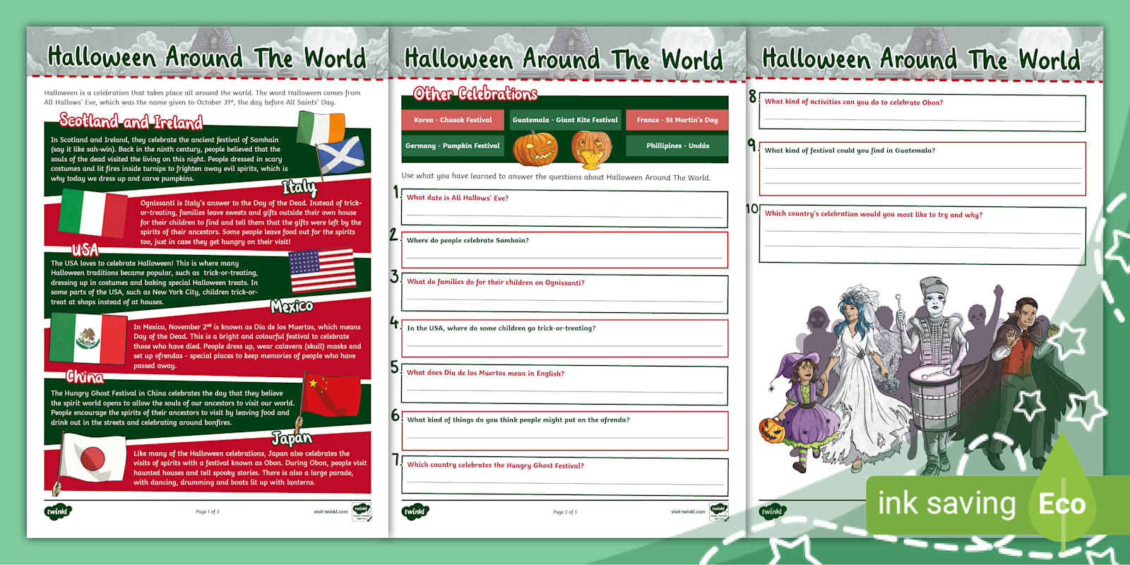 Halloween Around the World Reading Comprehension (Age 8 - 9)
