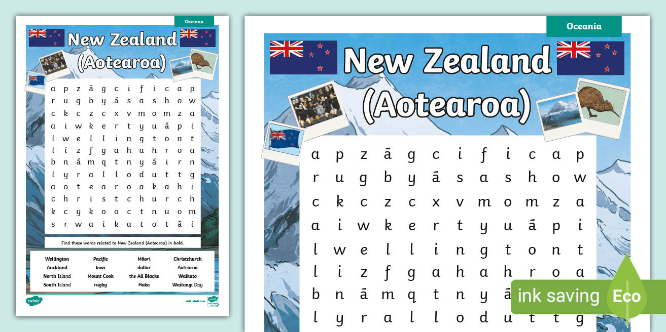 KS2 New Zealand (Aotearoa) Word Search -Twinkl
