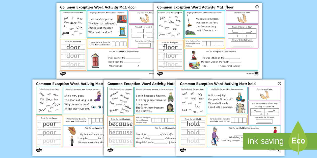 Year 2 Common Exception Word Activity Mat Pack 1 - y2, ks1, Morning ...
