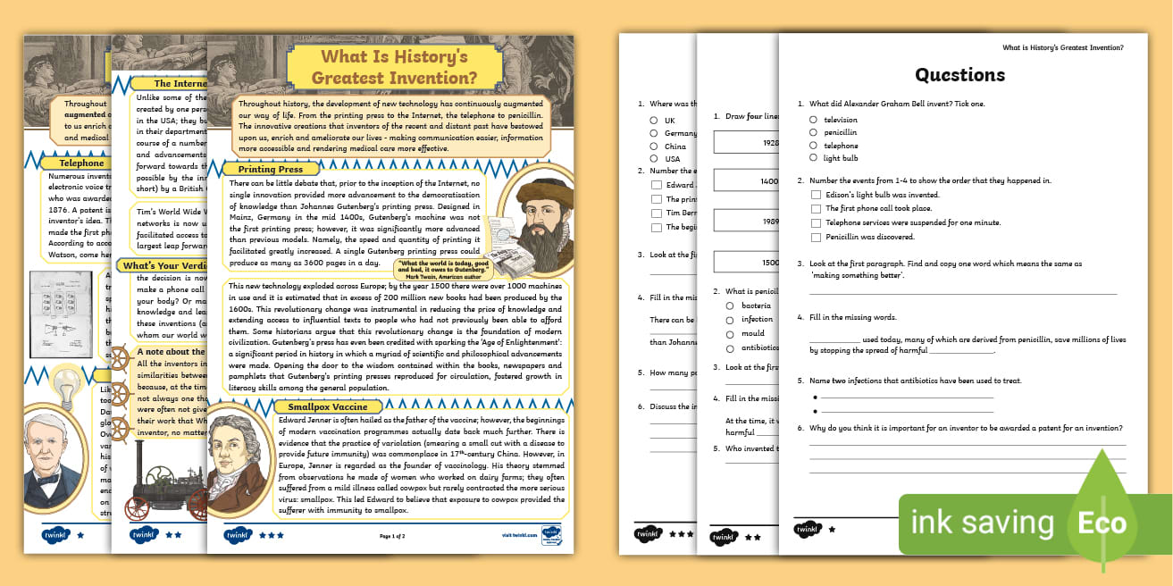 UKS2 What Is History's Greatest Invention? Differentiated Reading ...