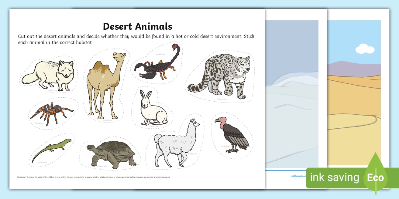 Desert Animals Cut and Stick Sorting Activity