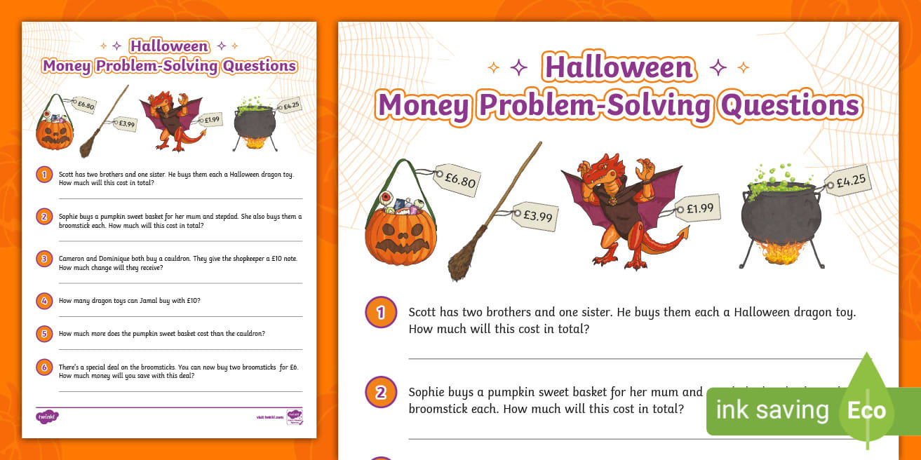 Halloween-Themed Money Problems Activity Sheet