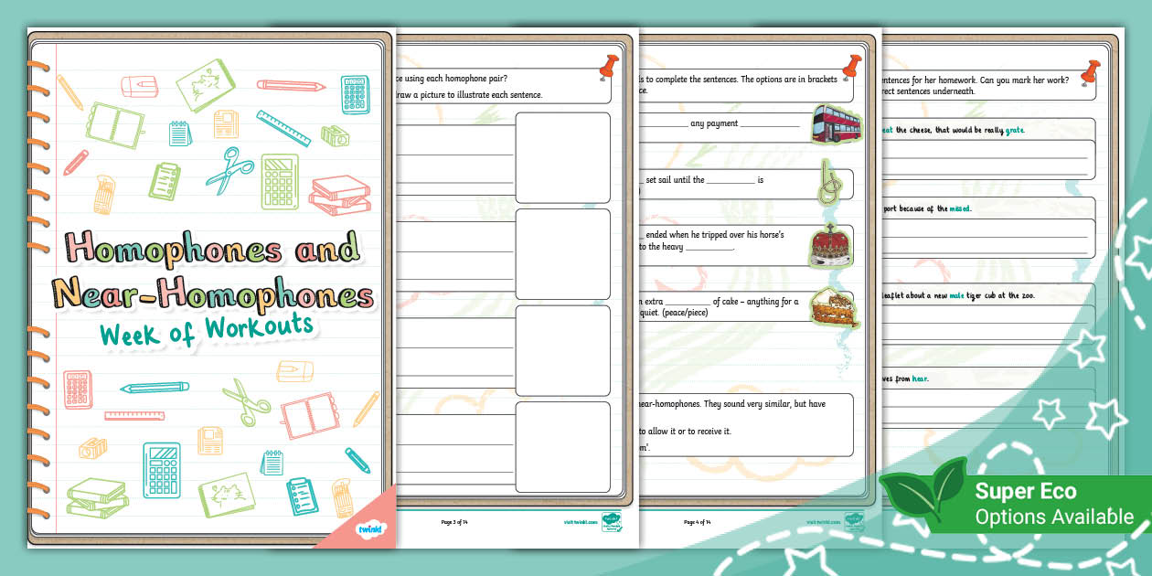 Homophones and Near-Homophones Week of Workouts (Ages 7 - 9)