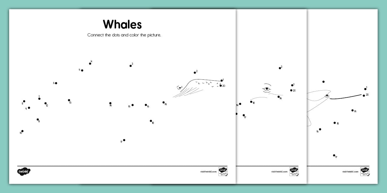 Whales Dot to Dot Activities
