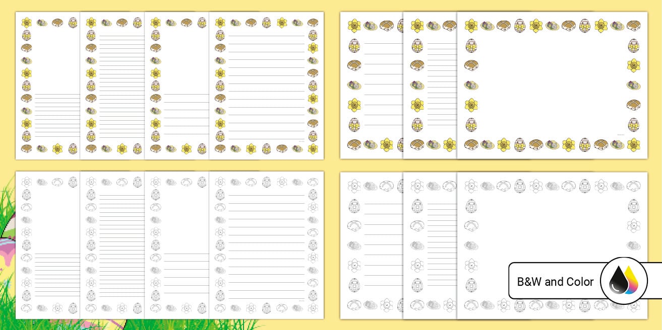 Blank and Line Journal Writing Paper - Easter Border
