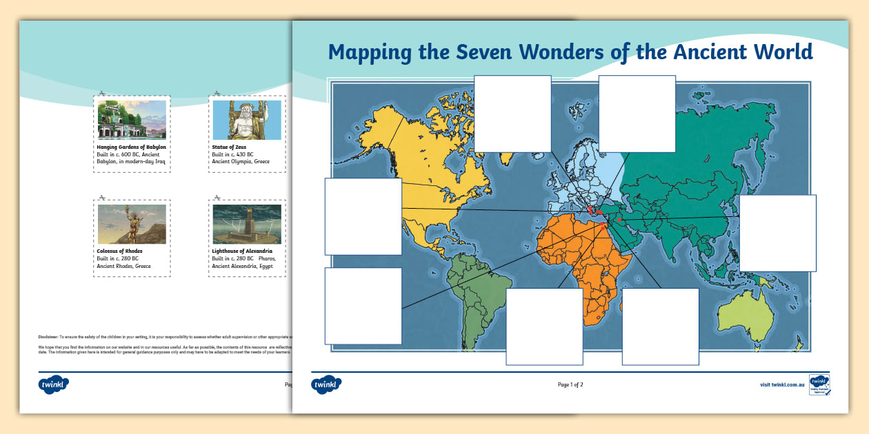 Mapping the Seven Wonders of the Ancient World Worksheet
