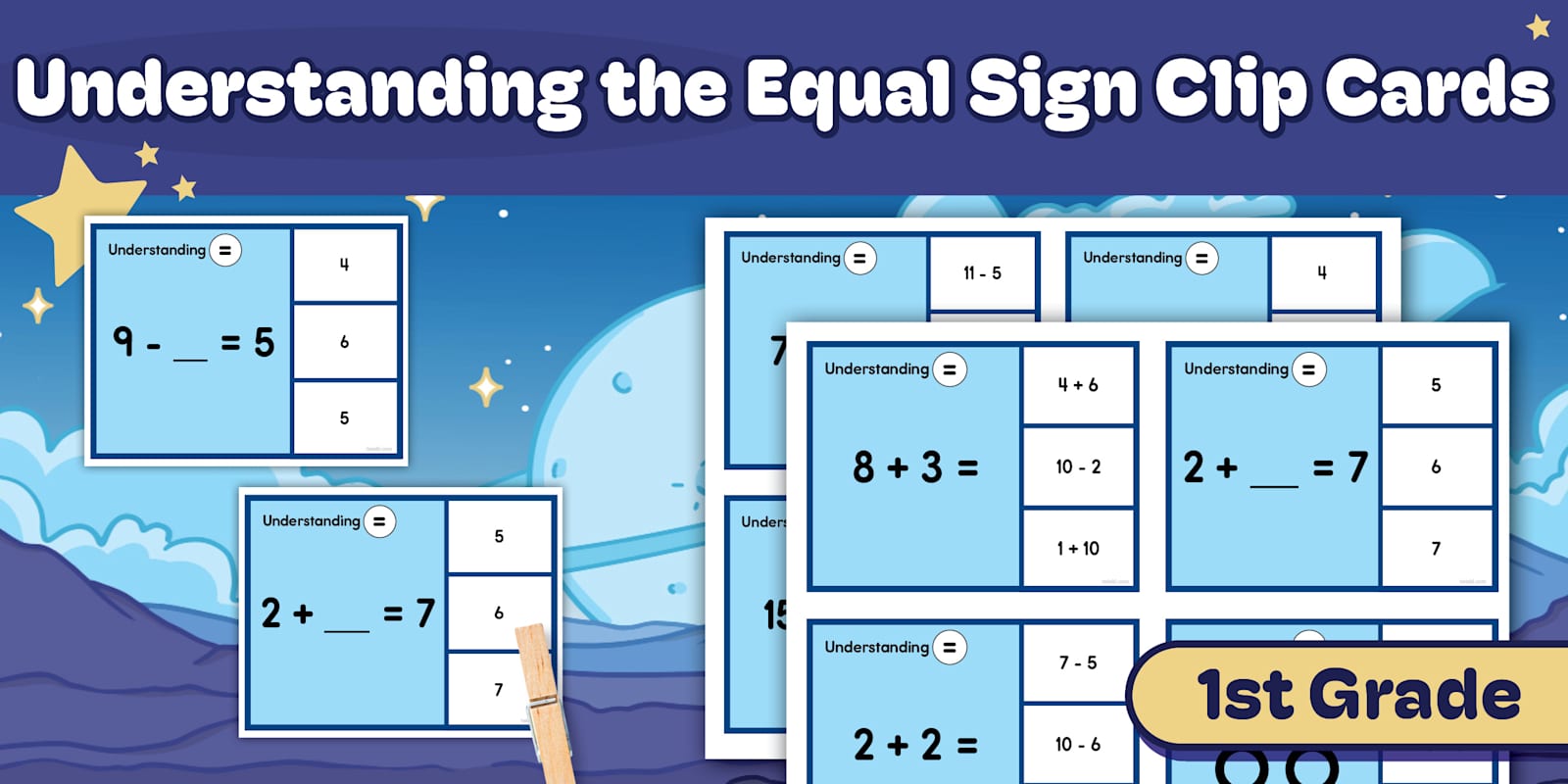First Grade Understanding the Equal Sign Clip Cards