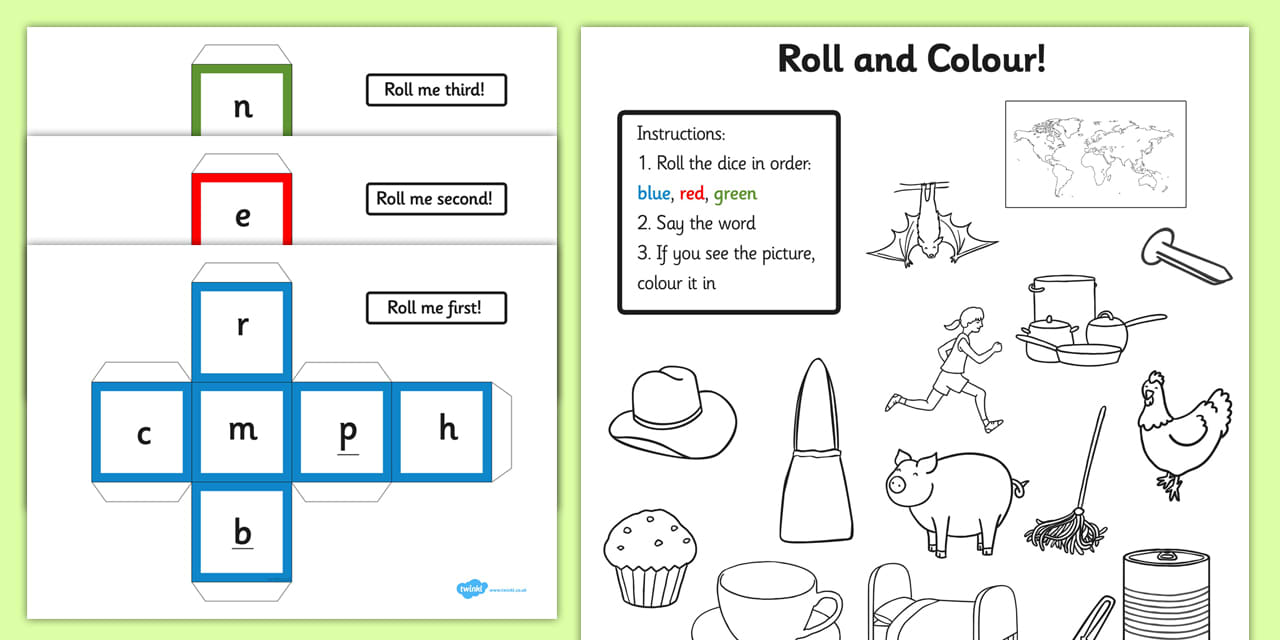 CVC Words Roll and Colour Activity - cvc, words, roll, colour