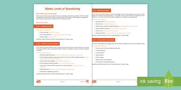 Blanks Levels of Questioning Adult Guidance