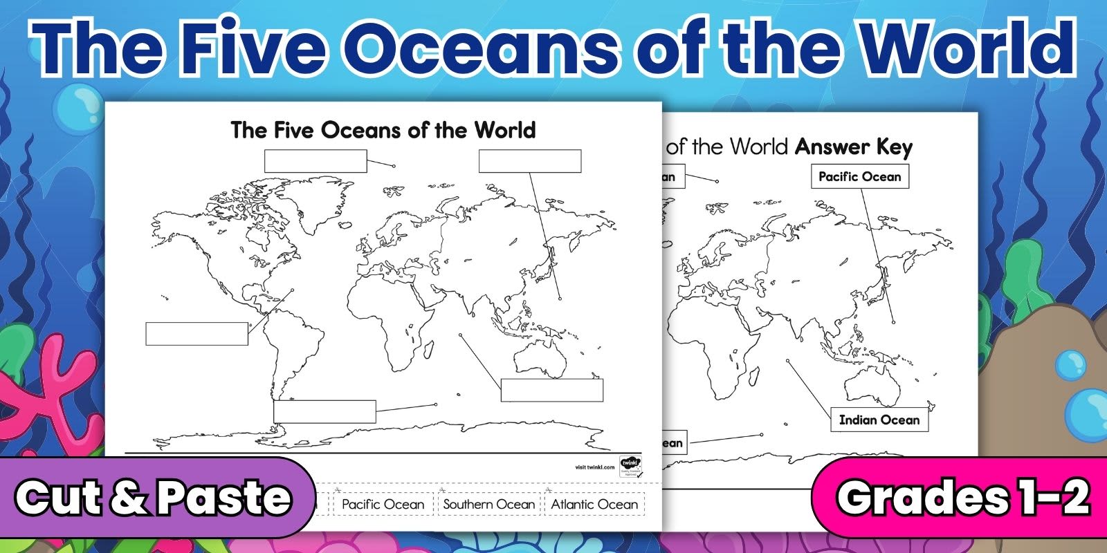 The Five Oceans Labeling Map Worksheet Worksheet Englishitalian