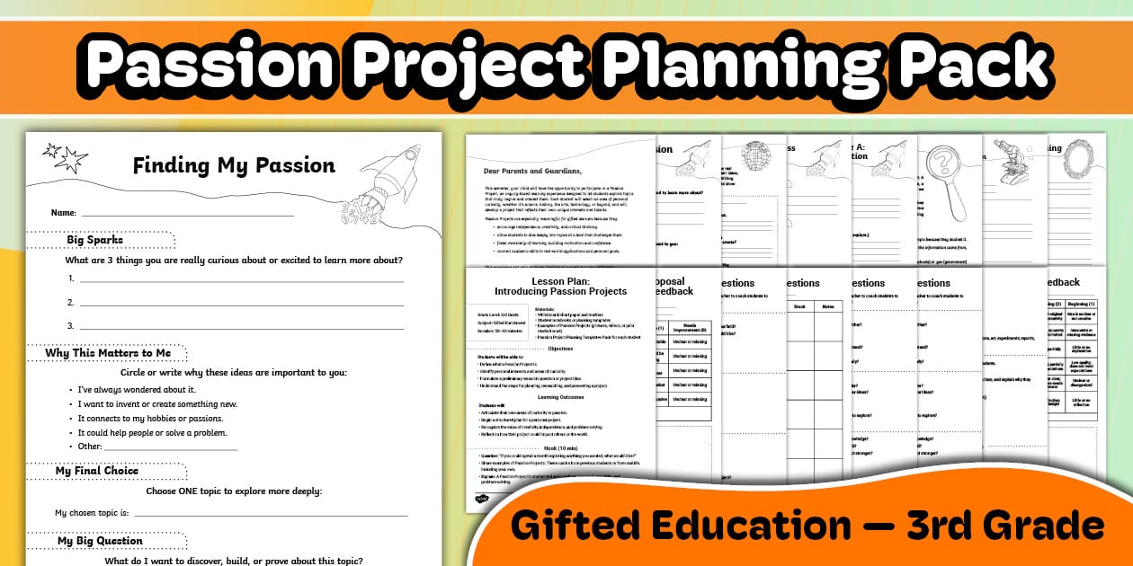 Passion Project Planning Pack for Gifted Education | Third Grade