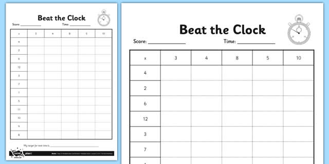 Beat the Clock Editable Times Tables Worksheet - Twinkl