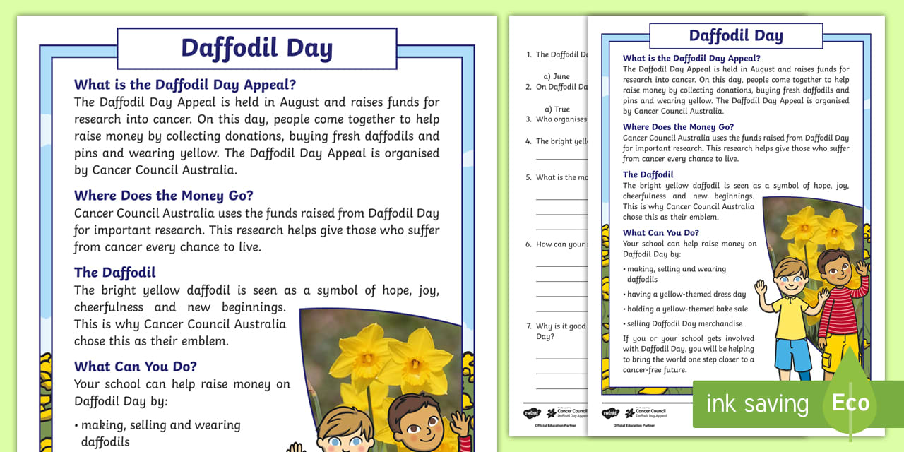 Daffodil Day Reading Comprehension Activity F-2