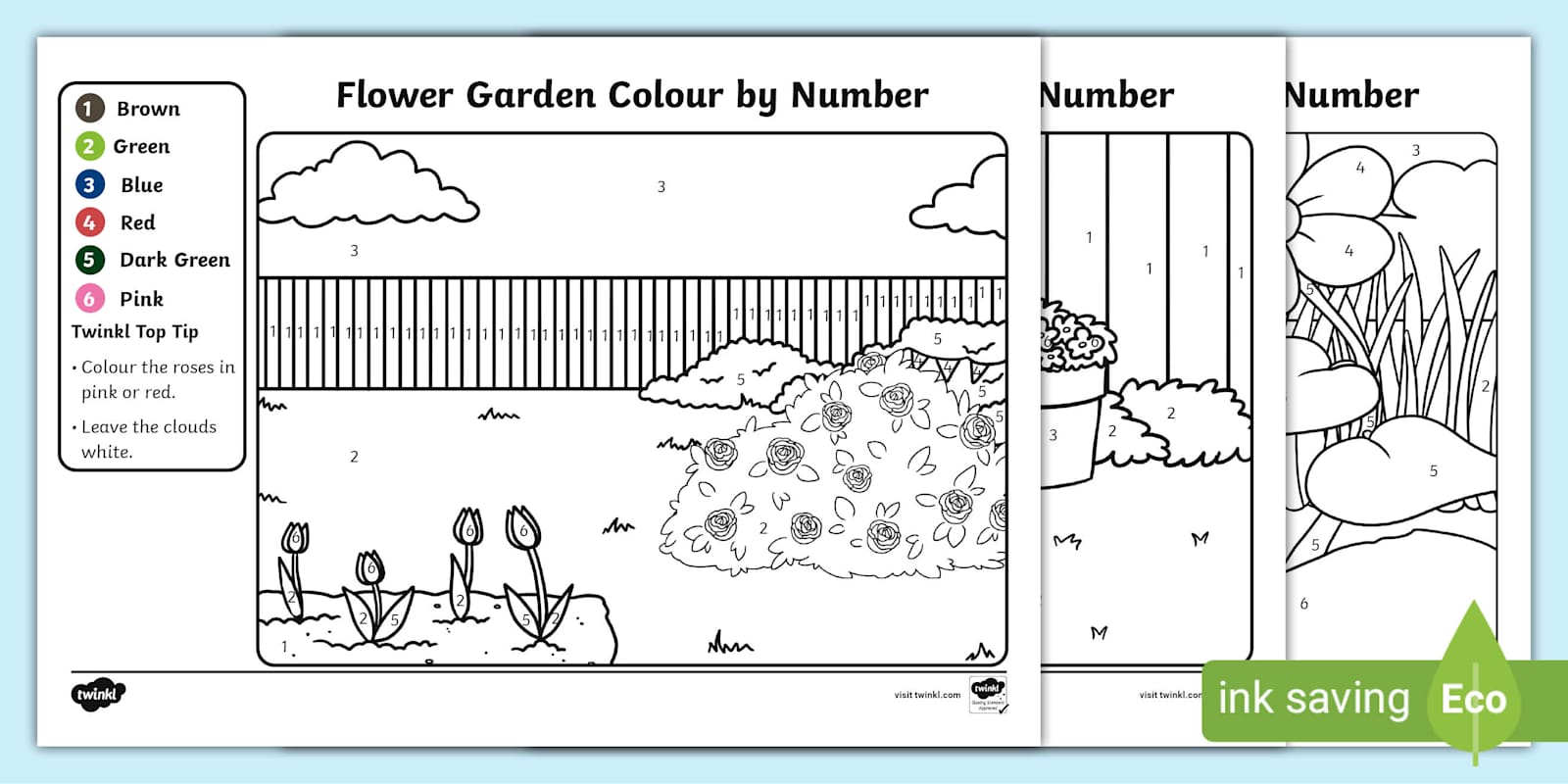Flower Garden Colour-by-Number Pages