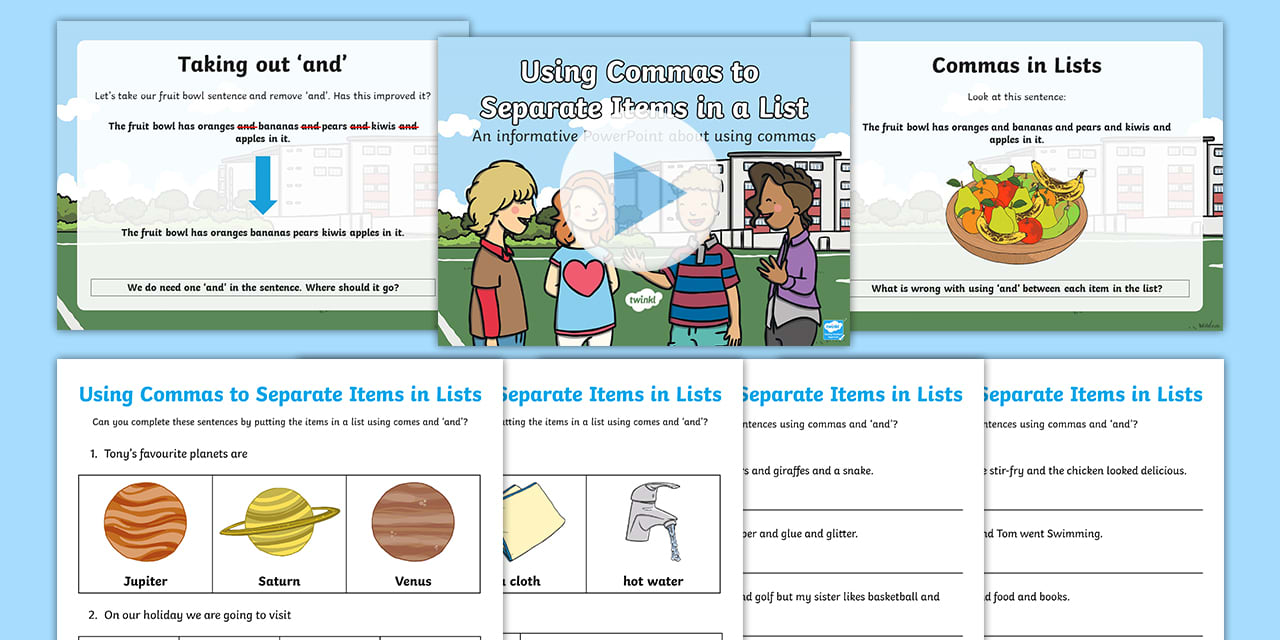 Using Commas to Write a List Teaching Pack