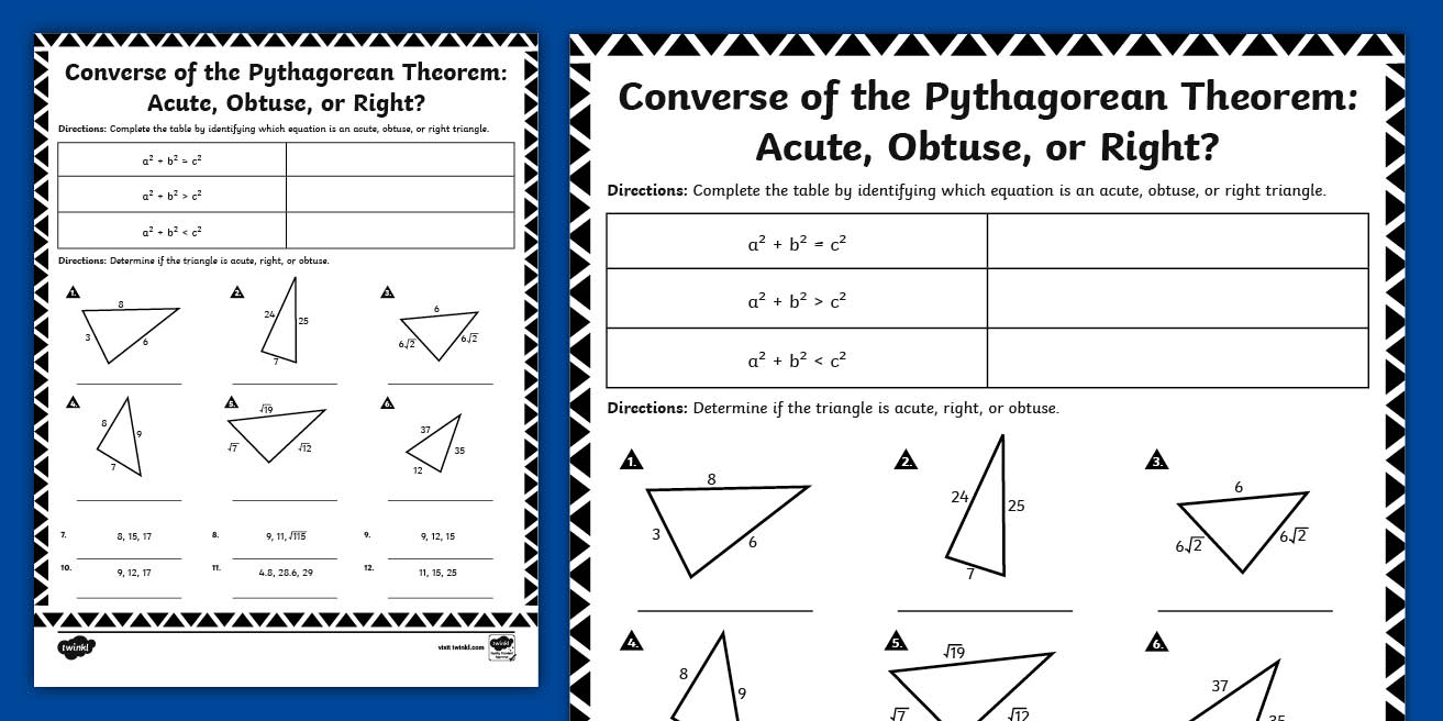 Eighth Grade Converse of the Pythagorean Theorem: Acute, Obtuse, or Right?