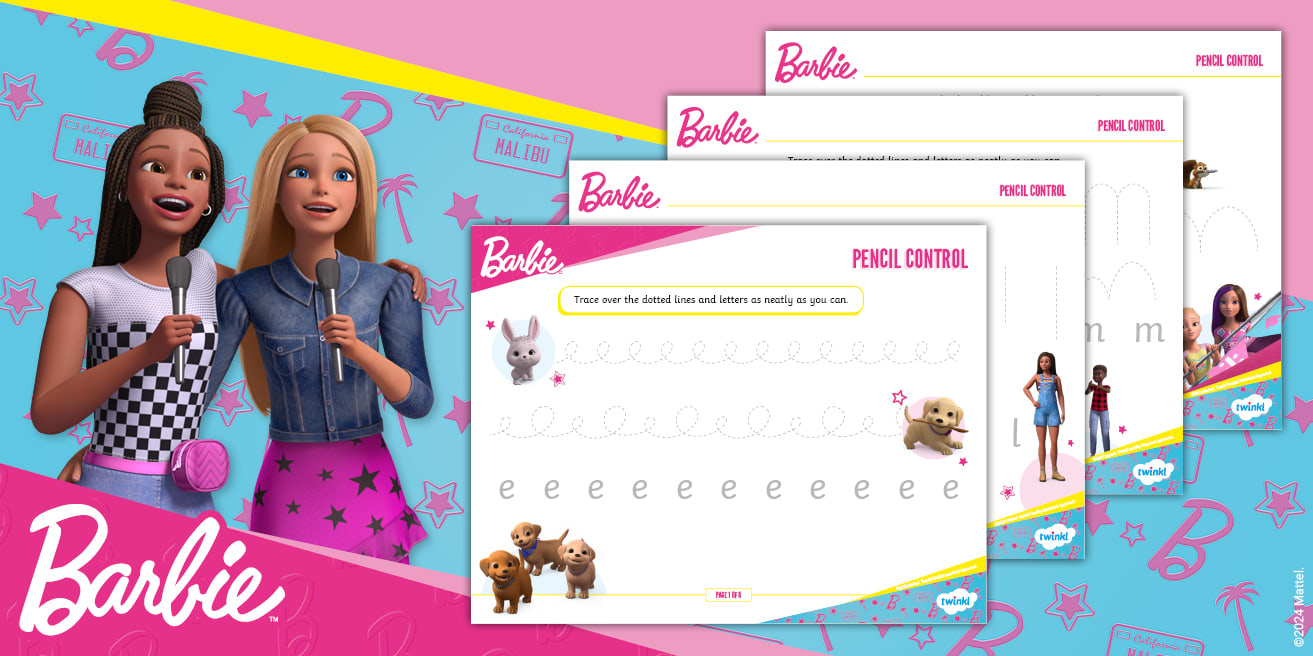 Barbie: Pencil Control Tracing Worksheets