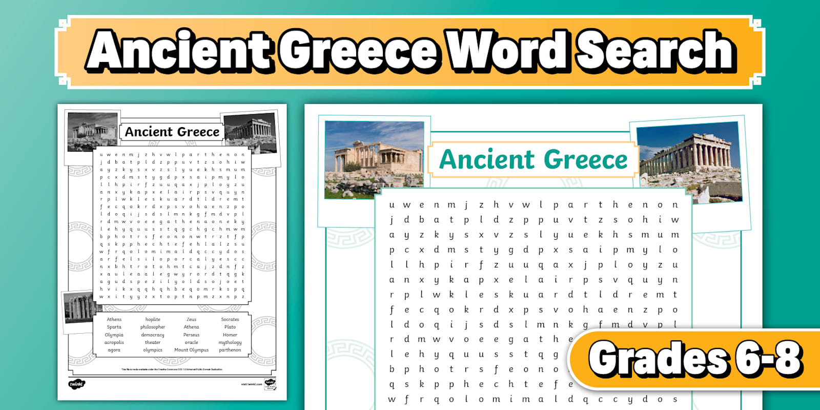Ancient Greece Word Search for 6th-8th Grade