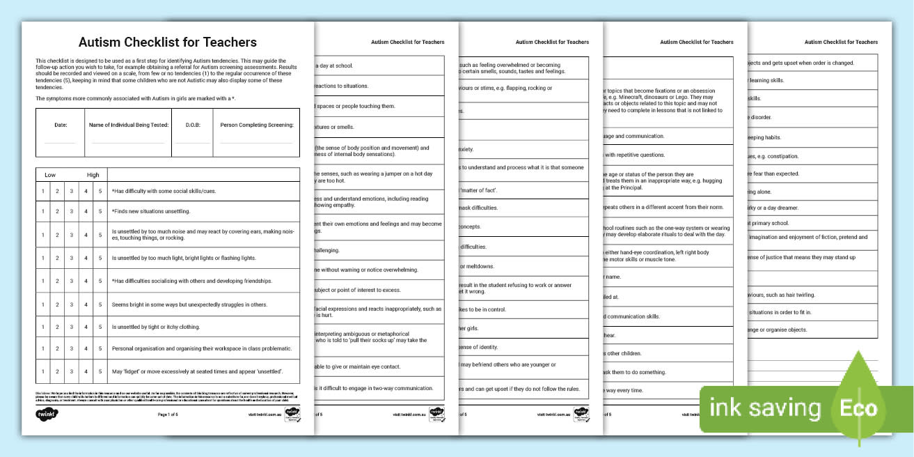 Autism in Girls Checklist - Autism Resources